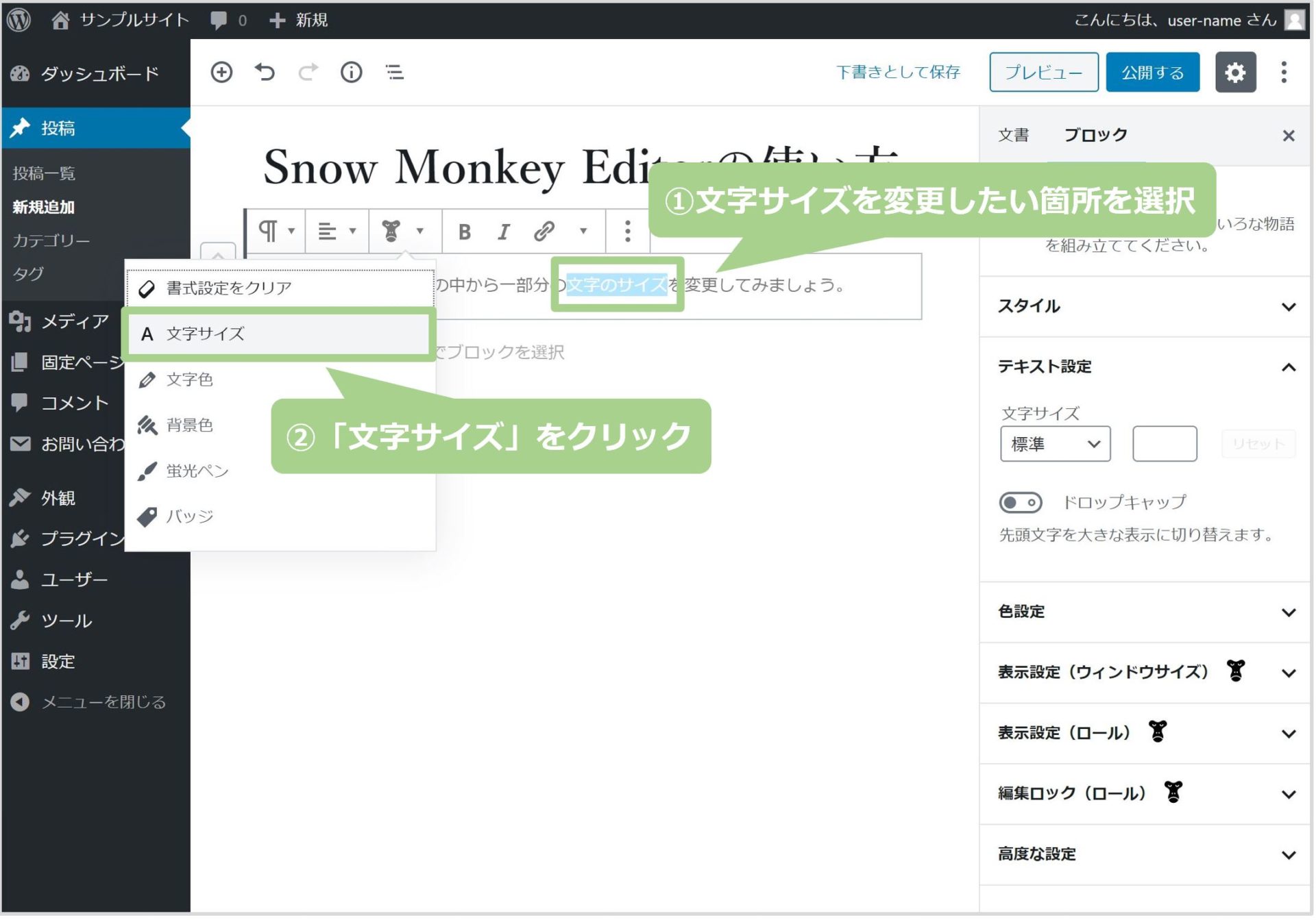 【Snow Monkey Editor】ブロック内の一部の文字色を変更できるプラグイン – More Web
